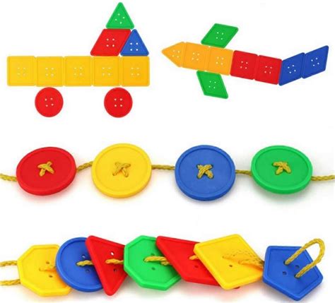 100 Pcs Button Puzzle Toy Button Lacing Toy Big Button Threading Toy