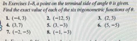 Solved In Exercises 1−8 A Point On The Terminal Side Of
