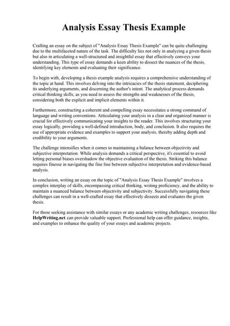 Analytical Essay Thesis Example Pdf