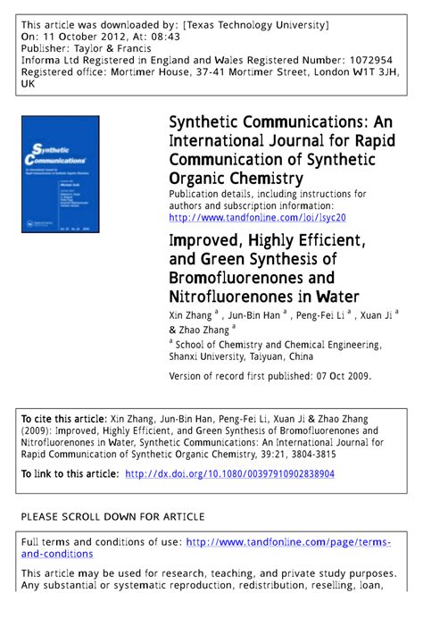 Pdf Cheminform Abstract Improved Highly Efficient And Green Synthesis Of Bromofluorenones