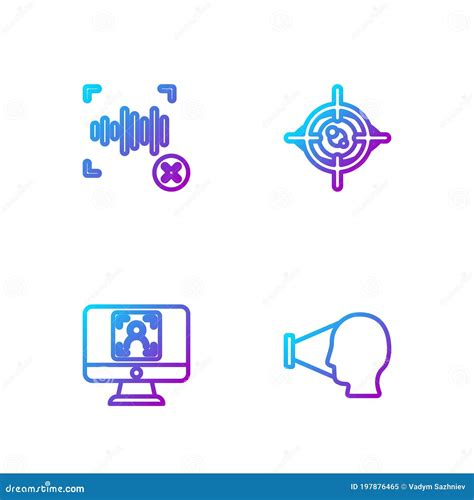 Set Line Face Recognition Rejection Voice And Eye Scan Gradient Color Icons Stock Vector