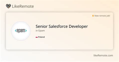 📩 Senior Salesforce Developer At 🏢 Epam 📍remote Job In 🇵🇱 Poland R Likeremote