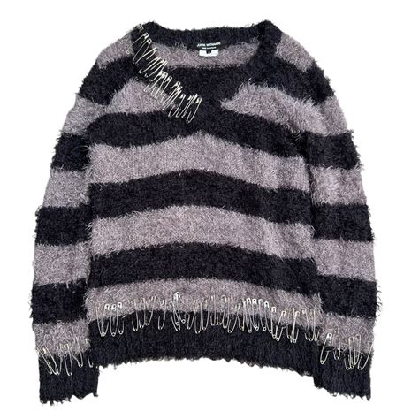 Comme Des Garcons × Junya Watanabe Aw06 Junya Watanabe Safety Pin Fuzzy Mohair Striped Sweater