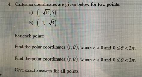 solved 4 cartesian coordinates are given below for two