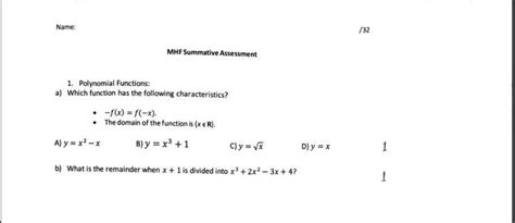 Solved Name MHF Summative Assessment Polynomial Chegg
