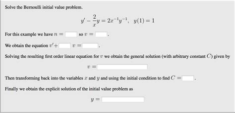 Solved Solve The Bernoulli Initial Value Problem For Chegg