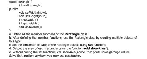 Solved A Define All The Member Functions Of The Rectangle