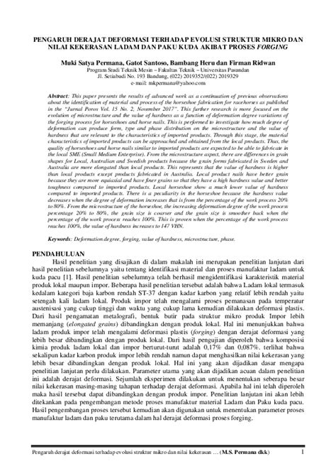 Pdf Pengaruh Derajat Deformasi Terhadap Evolusi Struktur Mikro Dan Nilai Kekerasan Ladam Dan