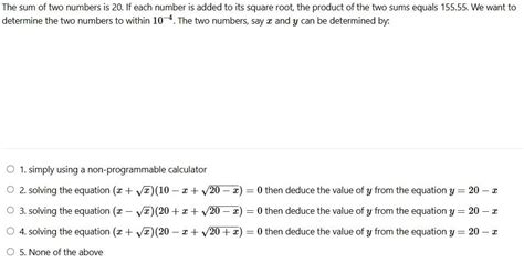 Solved The Sum Of Two Numbers Is If Each Number Is Chegg Com