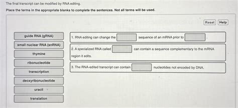Solved The Final Transcript Can Be Modified By RNA Editing Chegg