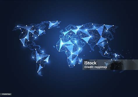 글로벌 네트워크 연결 글로벌 비즈니스의 세계지도 지점 및 라인 구성 개념 벡터 일러스트레이션 3차원 형태에 대한 스톡 벡터 아트 및 기타 이미지 Istock
