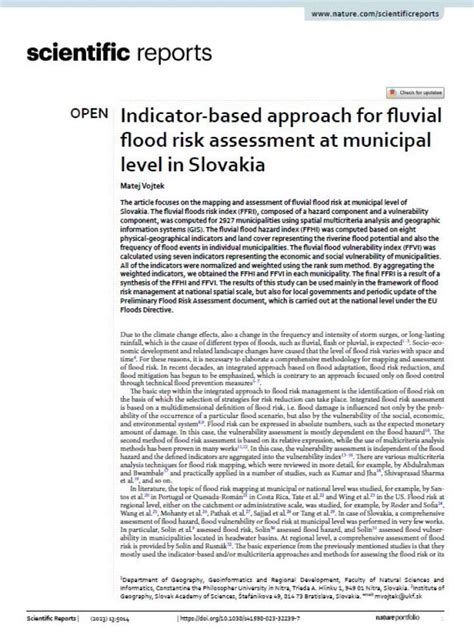 Indicator Based Approach For Fluvial Flood Risk Assessment At Municipal Level In Slovakia