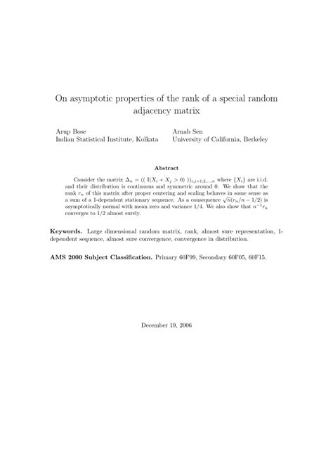 Pdf On Asymptotic Properties Of The Rank Of A Special Random