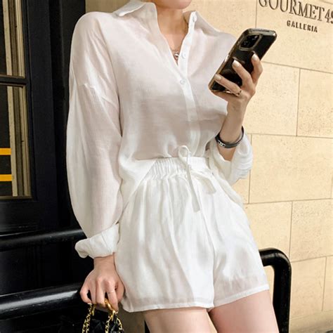 Set2컬러 셔츠 반바지 투피스 오버핏셔츠 린넨셔츠 밴딩반바지 여름 긴팔 반팔 바캉스 단추 카라 빅사이즈 스트링 끈 나시 가디건 티셔츠 캐주얼 섹시 망사 시스루 바지 투팡세트