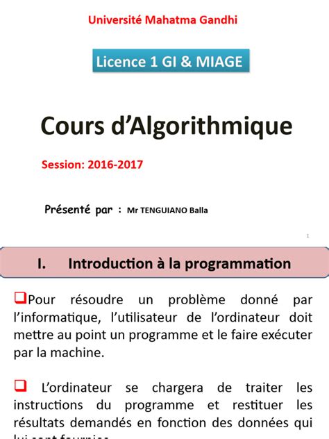 cours algo pdf programmation informatique programme informatique