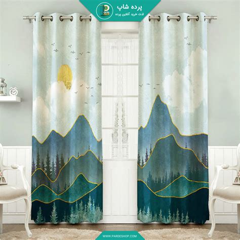 پرده پانچی چاپی طرح جنگل و کوه یک پنل حریر پانچی رایگان پرده شاپ