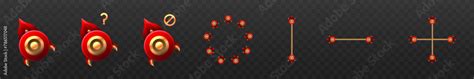 Red And Gold Colored Custom Gaming Mouse Cursor Icons Set For Game Ui