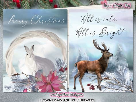 Printable Christmas Cards Polar Bear Woodland Winter Etsy