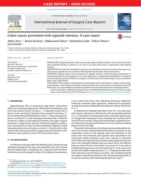 Pdf Colon Cancer Presented With Sigmoid Volvulus A Case Report