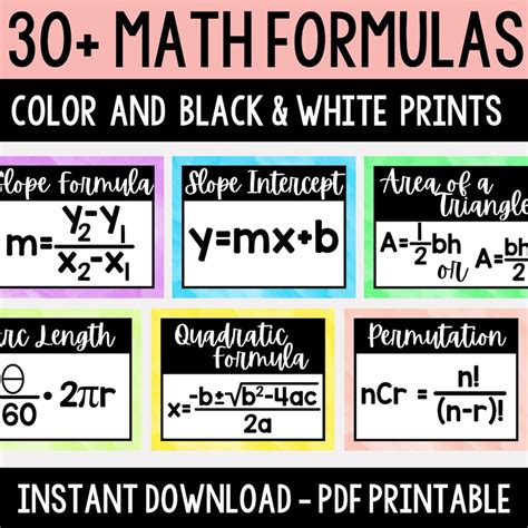 Math Posters Math Classroom Posters Math Formula Poster Formula
