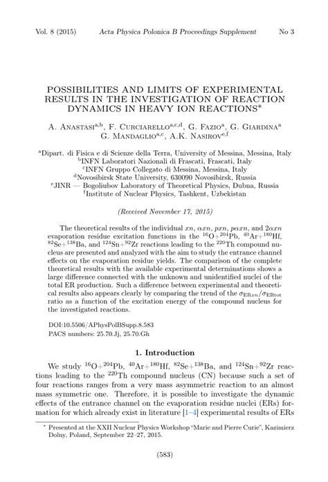 Pdf Possibilities And Limits Of Experimental Results In The Investigation Of Reaction Dynamics