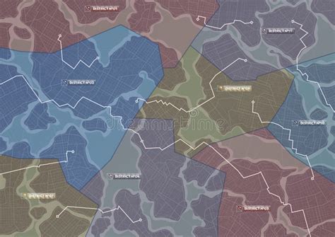 Abstract Map With Zones Location And Routes Marked With Different