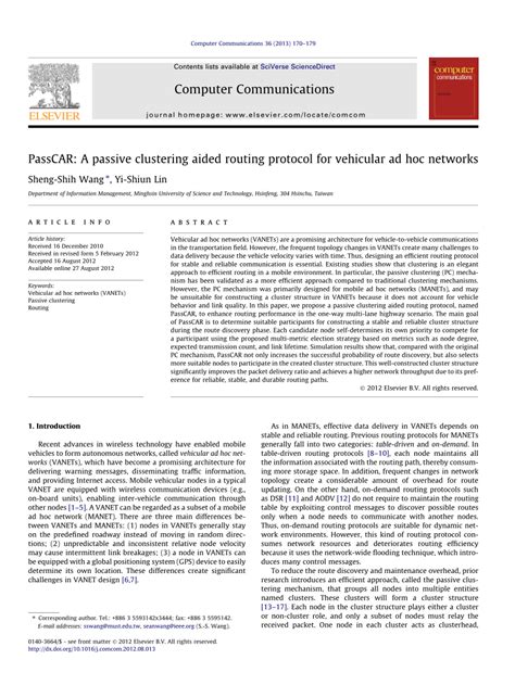 Pdf Passcar A Passive Clustering Aided Routing Protocol For