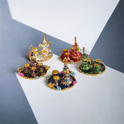 Miniature Arabic Metal Dallah Set Set Of 5 Pieces Magnetic Table
