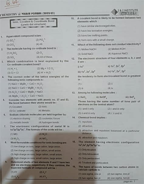 1s2 2s2 2p5 Iv 1s2 2s2 2p6 4 The Correct Order Of The Lattice Energie