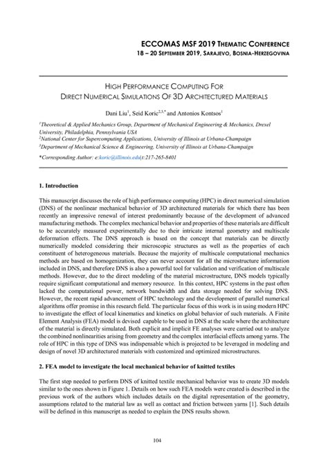 Pdf High Performance Computing For Direct Numerical Simulations Of 3d Architectured Materials