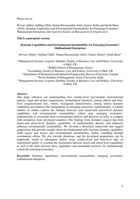 Pdf Dynamic Capabilities And Environmental Sustainability For