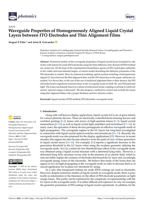 Pdf Waveguide Properties Of Homogeneously Aligned Liquid Crystal Layers Between Ito Electrodes