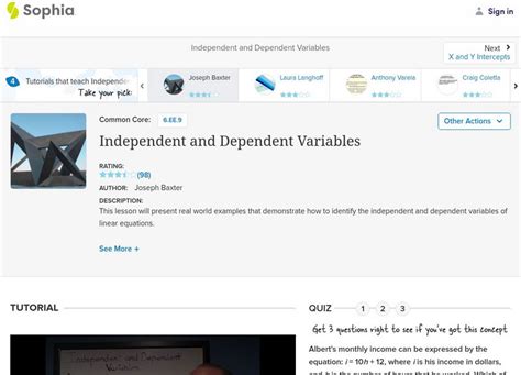 Sophia Independent And Dependent Variables Instructional Video For 9th
