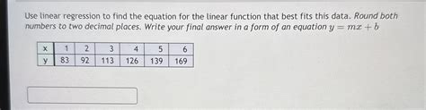 Solved Use Linear Regression To Find The Equation For The