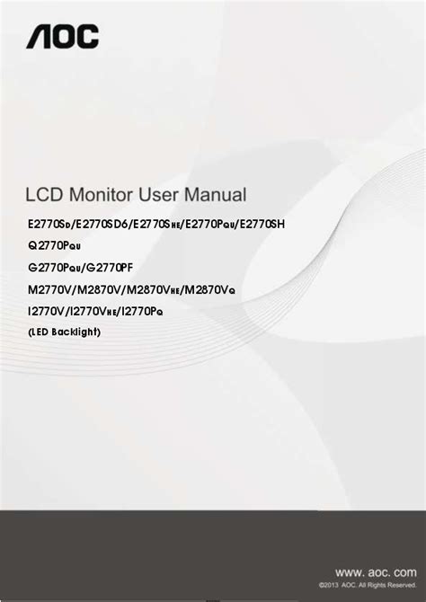 AOC G PF User Manual Safety Setup And Installation Instructions