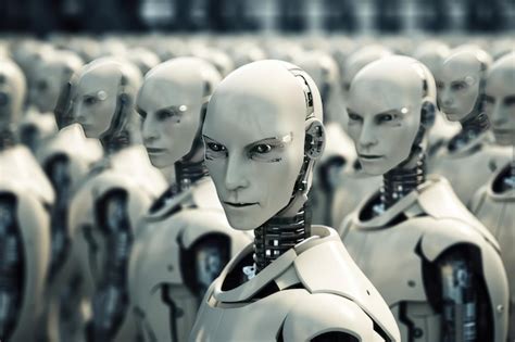 Premium Ai Image Crowd Of White Robots Showcasing Advanced Ai Machine
