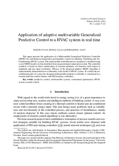 pdf application of adaptive multivariable generalized predictive