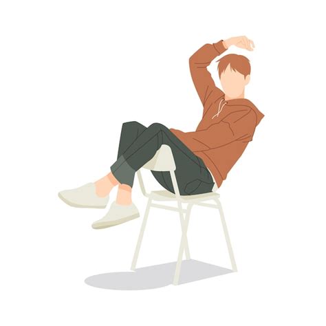 고립 된 의자 일러스트와 함께 세련된 의상을 입고 포즈를 취하는 귀여운 소년 프리미엄 벡터