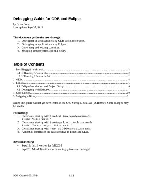 Debugging Guide For Gdb And Eclipse This Document Guides The User Through Pdf Advanced