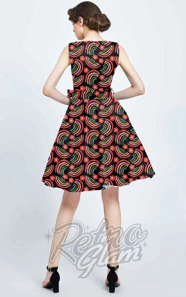 Miss Lulo Ruby Fit And Flare Dress In Rainbow Print 4xl Left Only