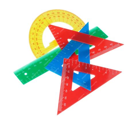 Premium Photo Set Of Geometric Tools Rulers Triangle Protractor On A White Wall