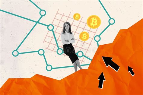 Composite Photo Collage Of Happy Girl Sit Bitcoin Emblem Cryptocurrency Token Symbol