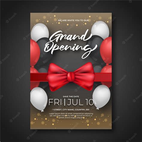 그랜드 오프닝 행사 초대장 또는 전단지 디자인 프리미엄 벡터