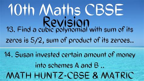 Find A Cubic Polynomial With Sum Of Its Zeroes Is 5 2 10th Maths Cbse Solutions In Tamil