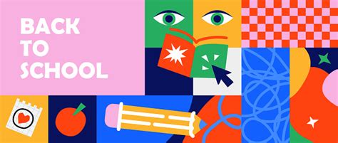 트렌디한 낙서 스타일의 가로 포스터 또는 웹 배너에는 기하학적 모양 대담한 디자인 요소 및 현대적인 타이포그래피가 있습니다 학교 대학 교육 학습 개념으로 돌아갑니다 광고