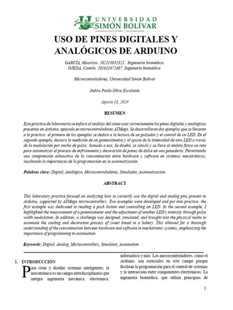 Uso De Pines Digitales Y AnalÓgicos De Arduino Pdf