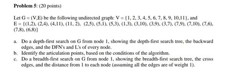 Solved Problem 5 20 Points Let G V E Be The Following Chegg Com
