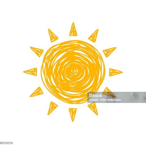 손으로 그린 재미있는 낙서 태양 플랫 스타일 아이콘 날씨와 햇빛 예측 로고 기호입니다 벡터 일러스트 이미지입니다 흰색 배경에 격리 0명에 대한 스톡 벡터 아트 및 기타