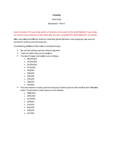 Sampling Case Study Sampling Case Study Blackwatch Part II Note To Babe This Case