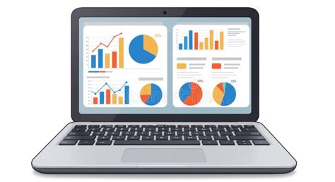 Laptop Displaying Business Analytics Dashboards And Financial Charts Stock Illustration